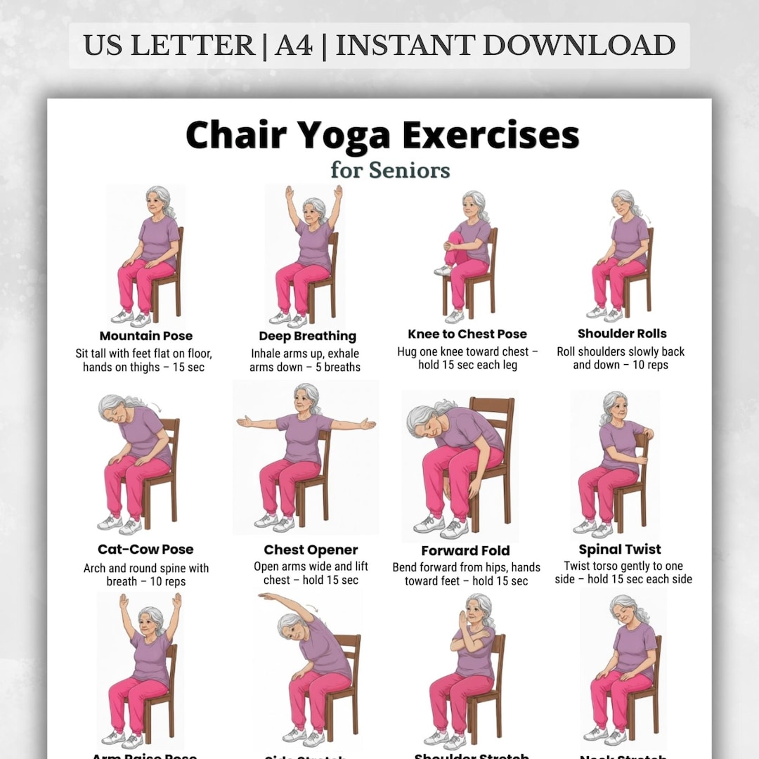 Chair Yoga for Seniors | Seated Chair Yoga Exercises Chart | Home Yoga ...
