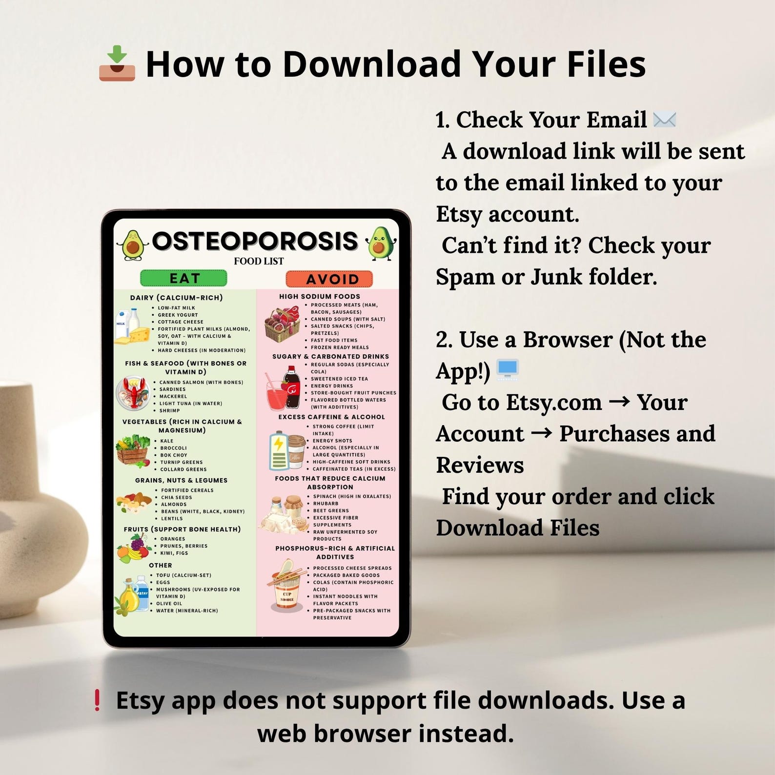 Osteoporosis Food List Printable, Osteoporosis Food Chart, High Calcium ...