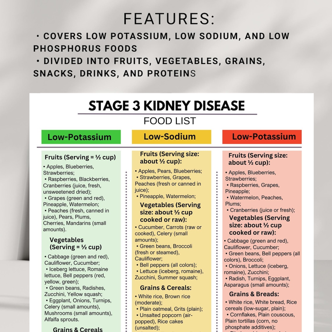 STAGE 3 Kidney Disease Food List | Renal Diet Printable | Kidney ...