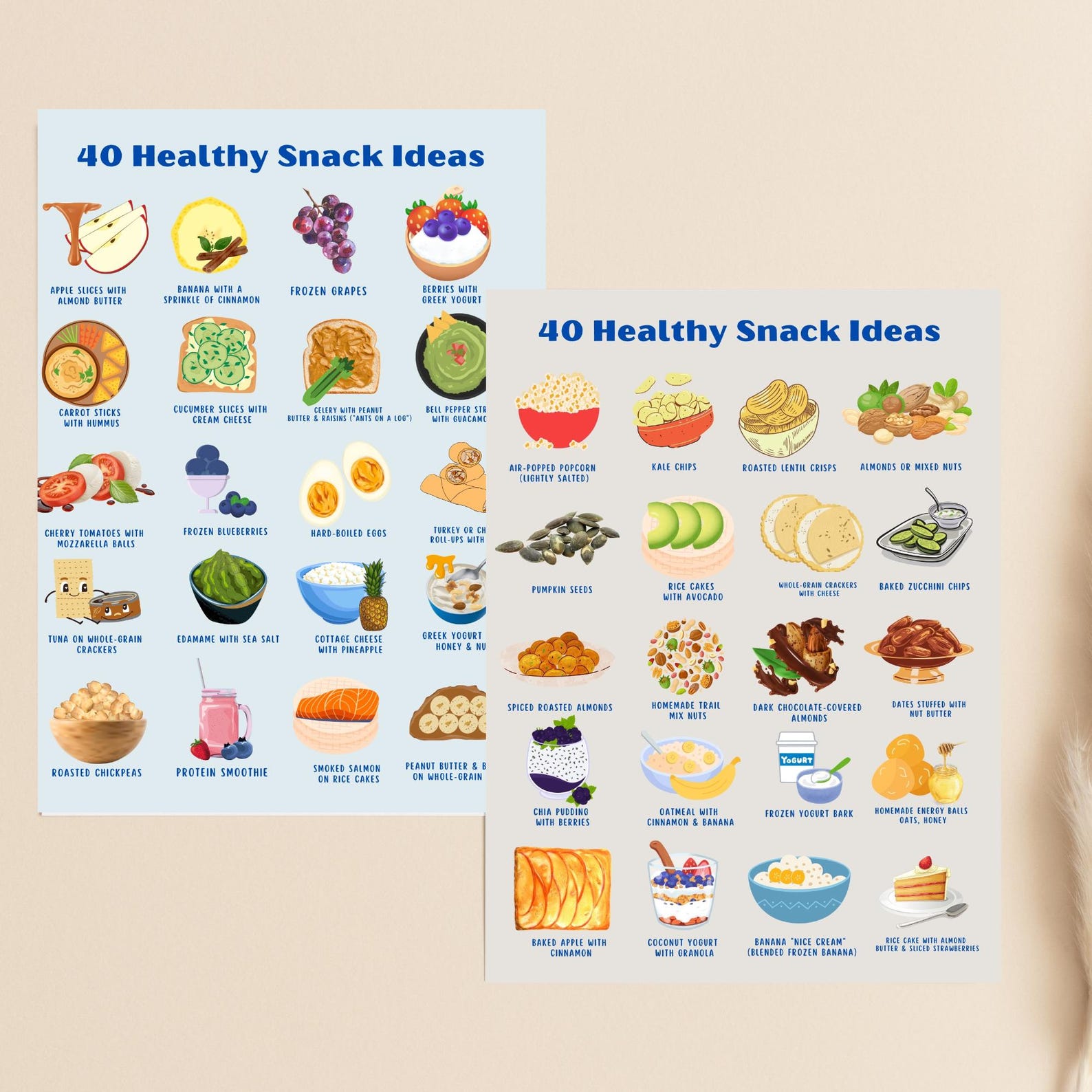 Healthy Snack Ideas Printable PDF – 40 Snack Options for Home, Work ...