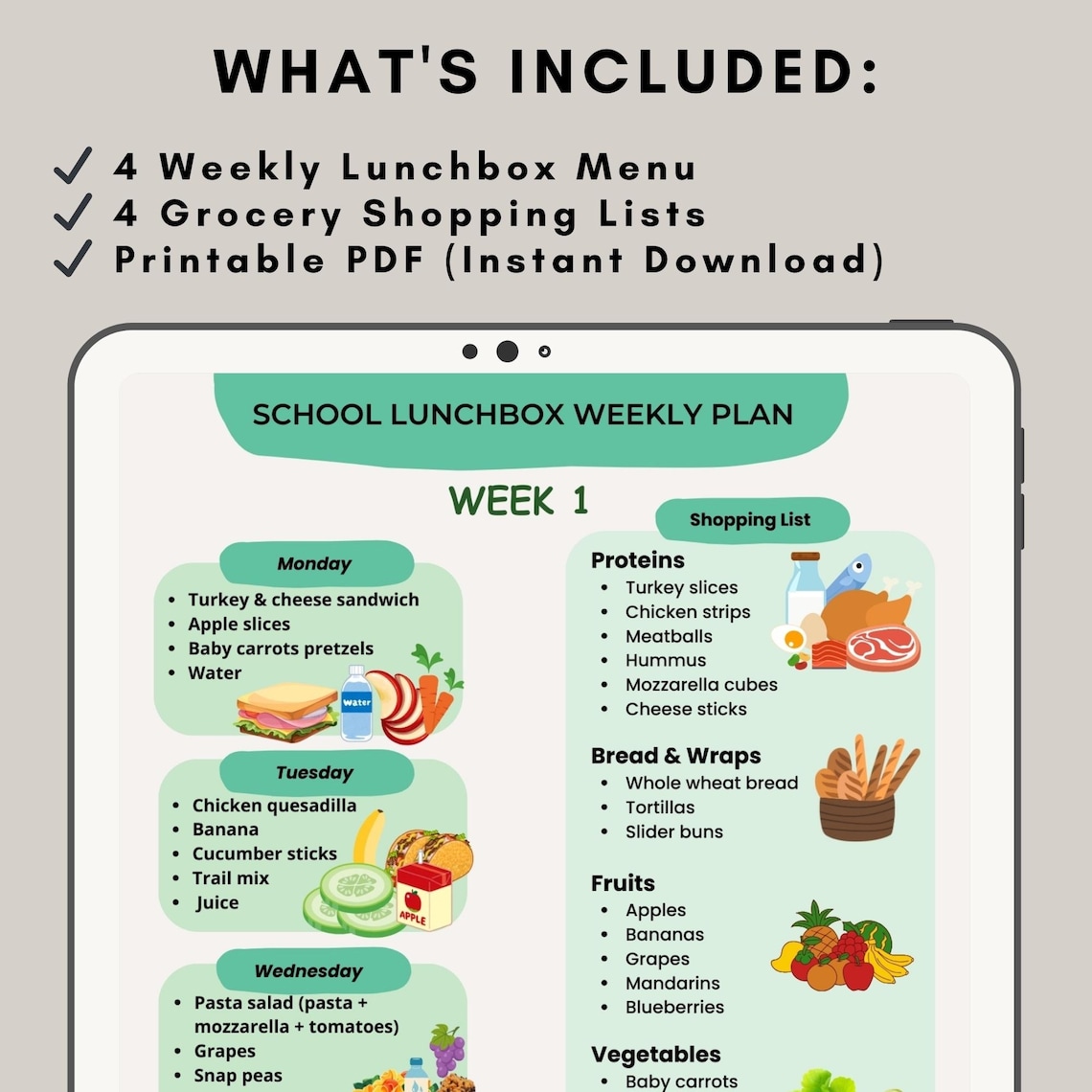 Kids Lunchbox Planner Printable, School Lunch Ideas for Kids, Weekly ...