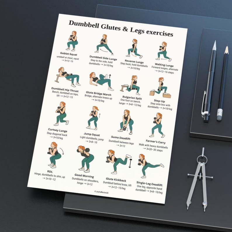 Dumbbell Glutes and Legs Exercises Printable | Lower Body Workout Chart ...