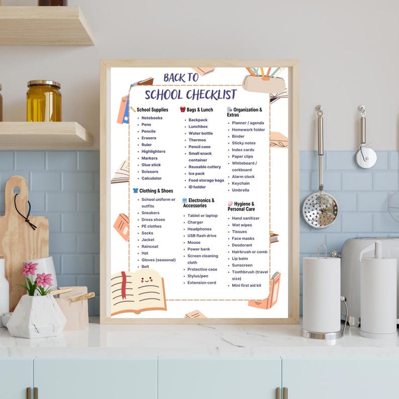 Back to School Checklist Printable PDF, School Supplies List, Kids School Essentials, Daily ...