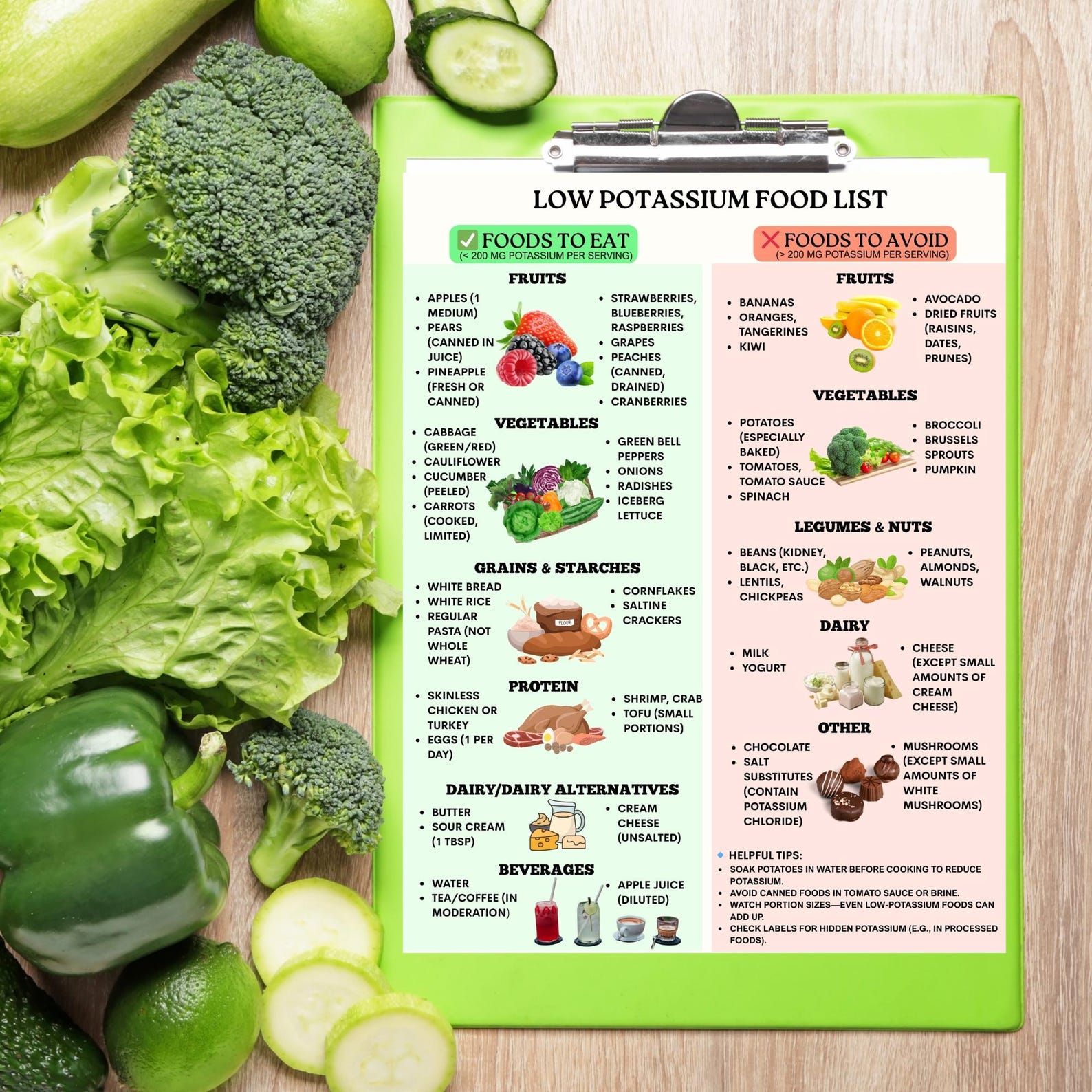 Low Potassium Food List PDF • CKD & Kidney-friendly Chart • Low Sodium ...
