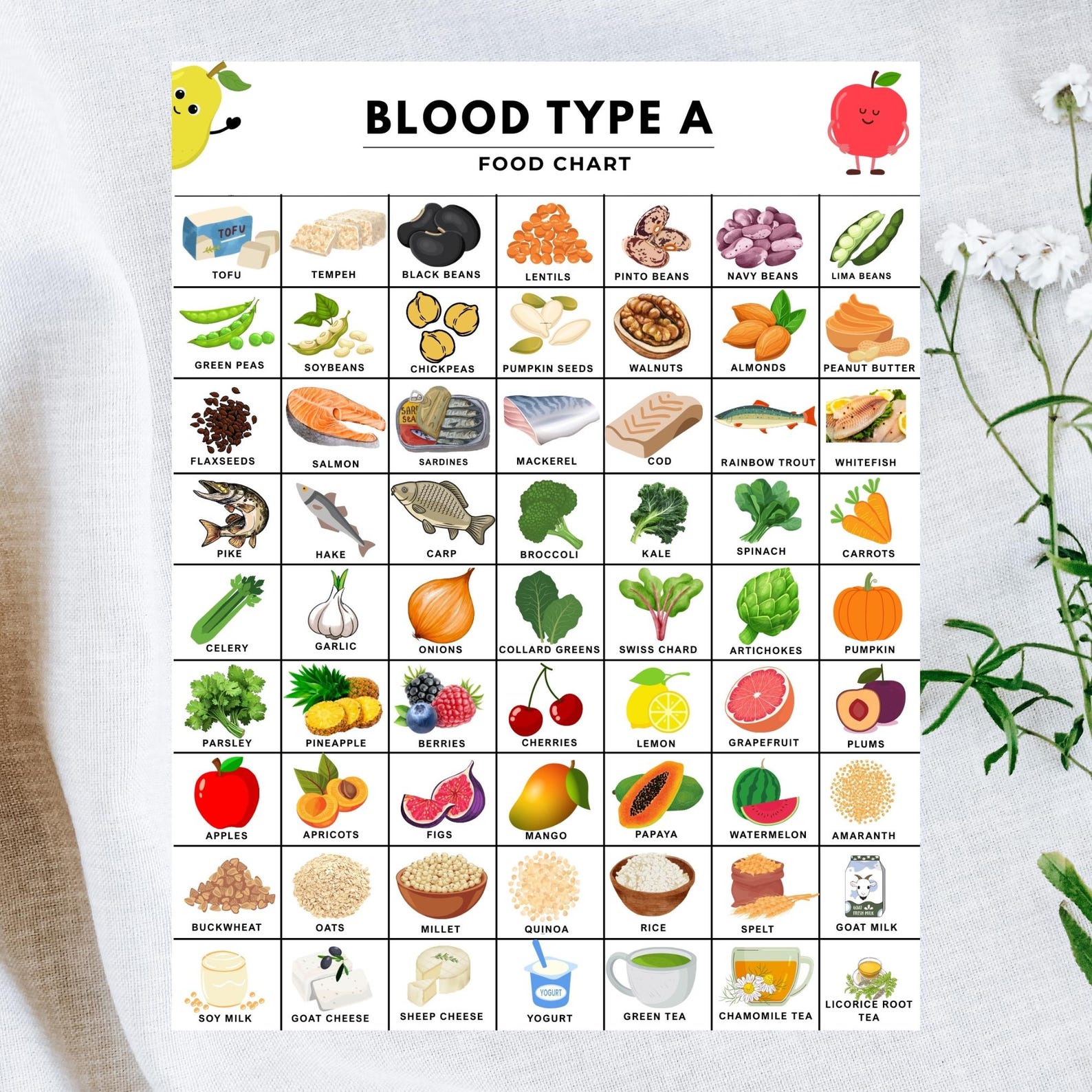 Blood Type A Food List – 63 Beneficial Foods | Printable Diet Chart PDF ...