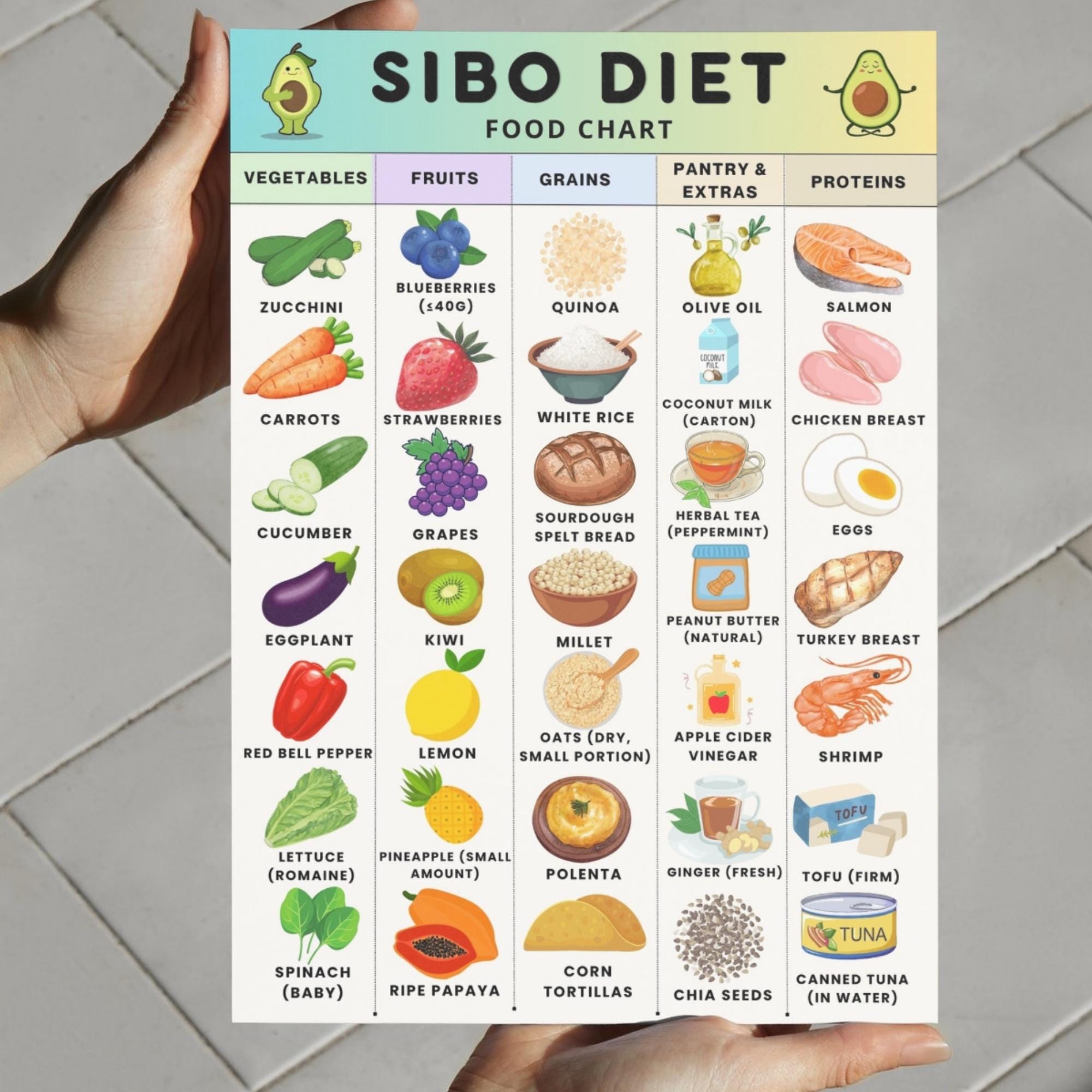 SIBO Diet Food Chart Printable, Low FODMAP Food List, Gut-friendly ...