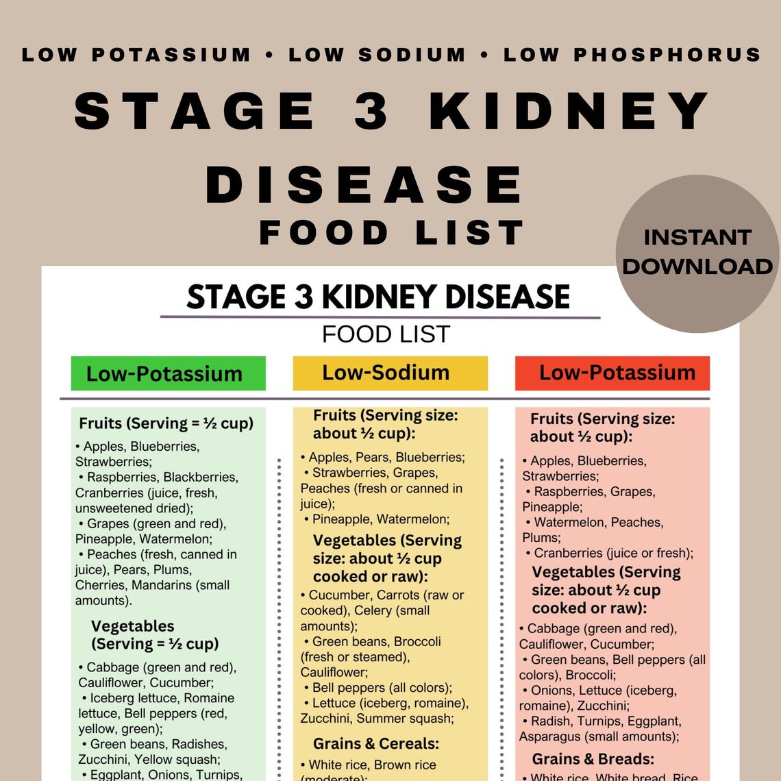 STAGE 3 Kidney Disease Food List | Renal Diet Printable | Kidney ...