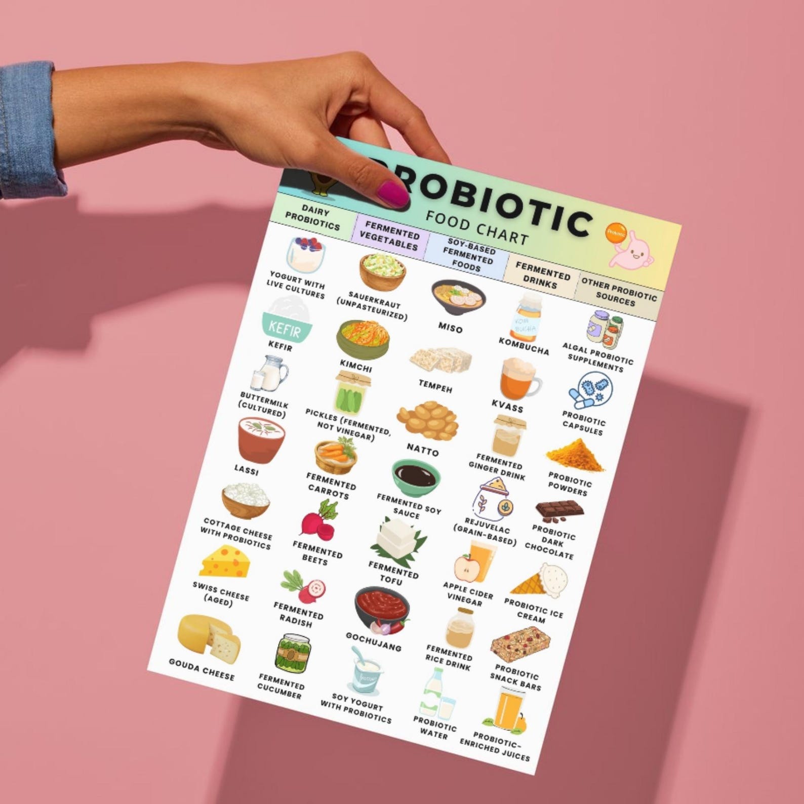 Probiotic Food Chart Printable | Fermented Foods List PDF | Gut ...