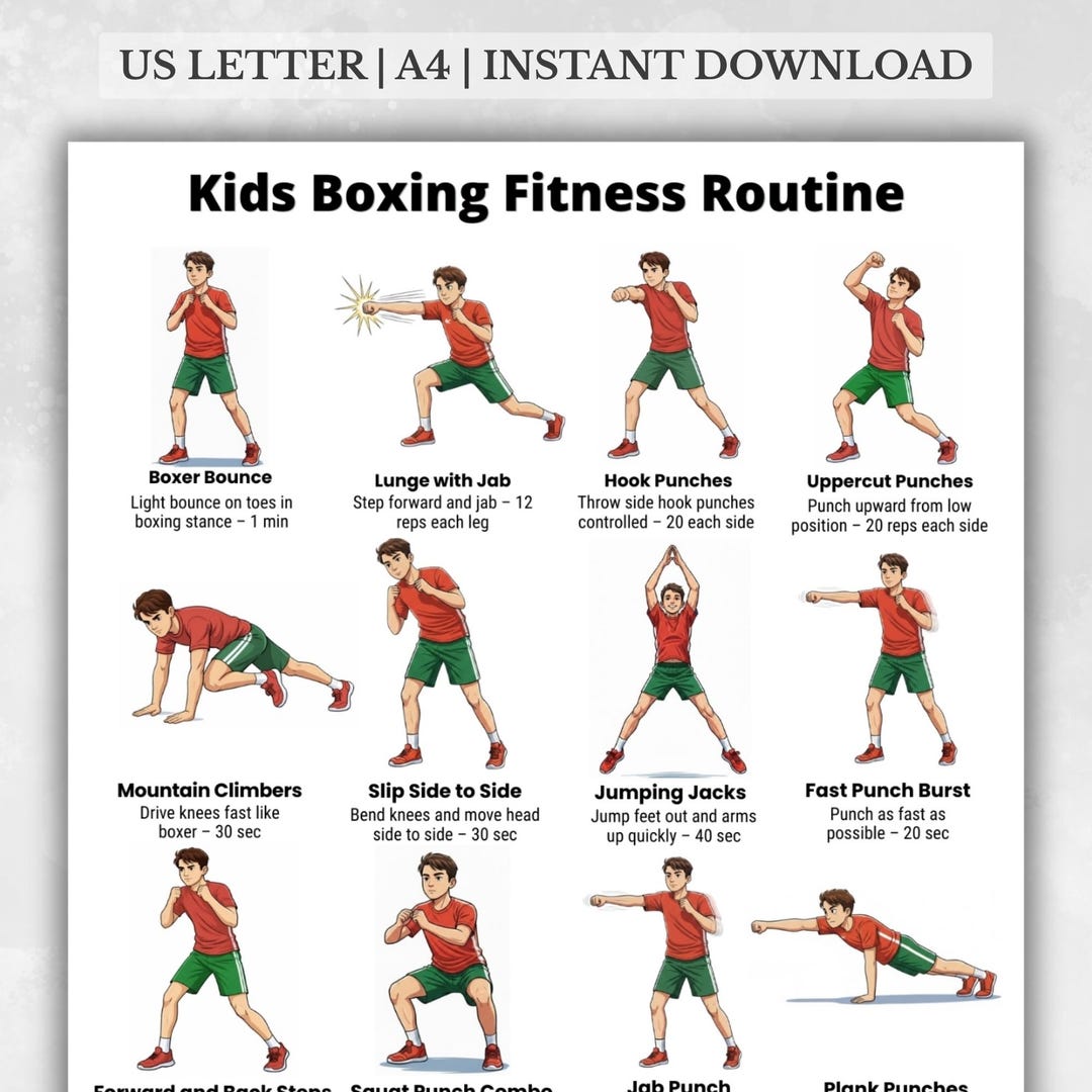 Kids Boxing Workout Printable PDF, 16 Boxing Exercises for Kids ...