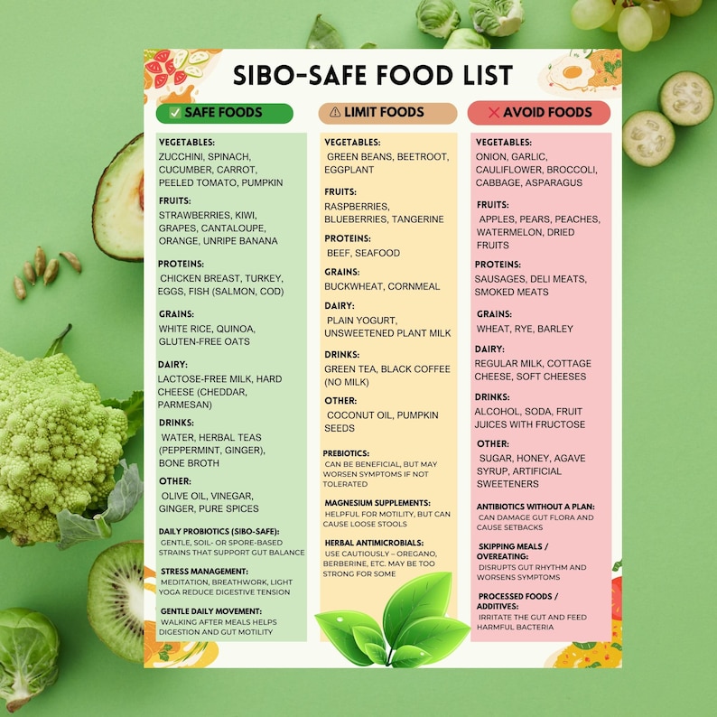 SIBO Safe Food List Pdf | Low FODMAP Chart Printable | What to Eat, Limit and Avoid | Gut Health ...
