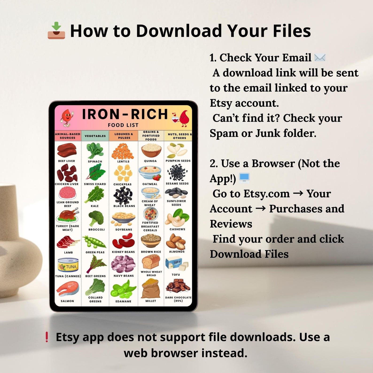High Iron Foods List Printable, Iron-rich Chart PDF, Foods High in Iron ...