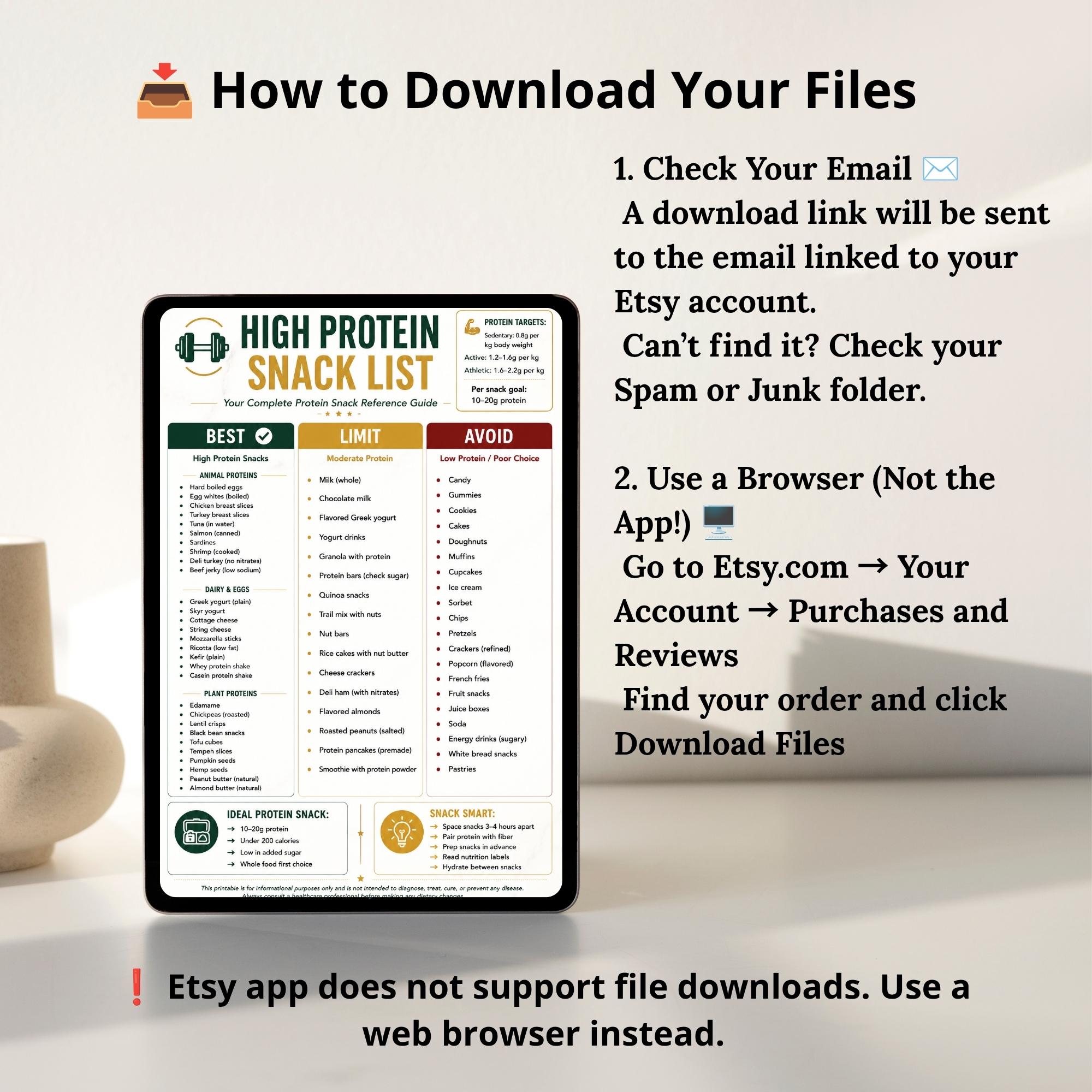 High Protein Snack List Printable, Protein Snacks Reference Guide PDF ...