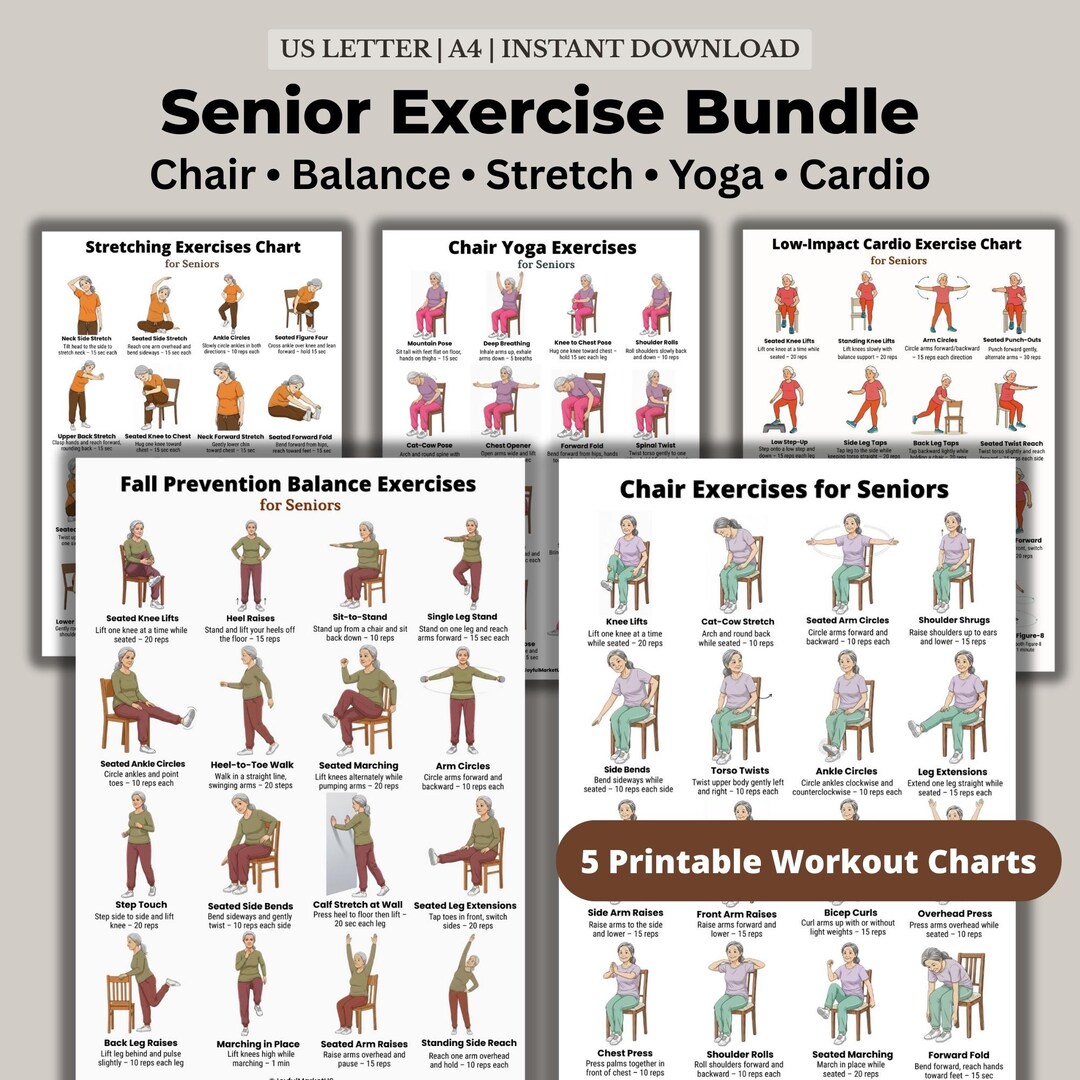 Senior Exercise Bundle | Chair Balance Stretch Yoga Cardio Exercises ...