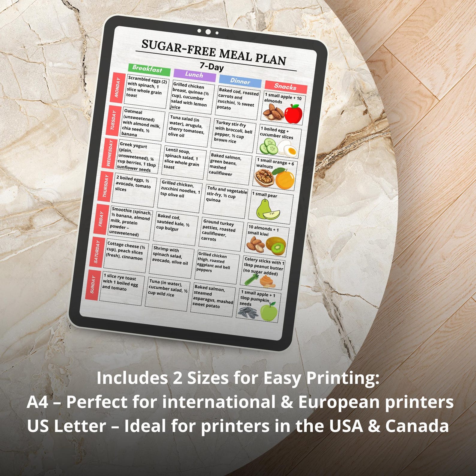 Sugar-free Meal Plan PDF – 7 Day Sugar-free Menu + Sugar-free Grocery ...