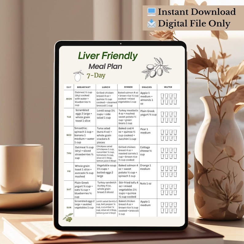 Liver Friendly 7 Day Meal Plan Printable, Liver Diet Meal Plan PDF ...