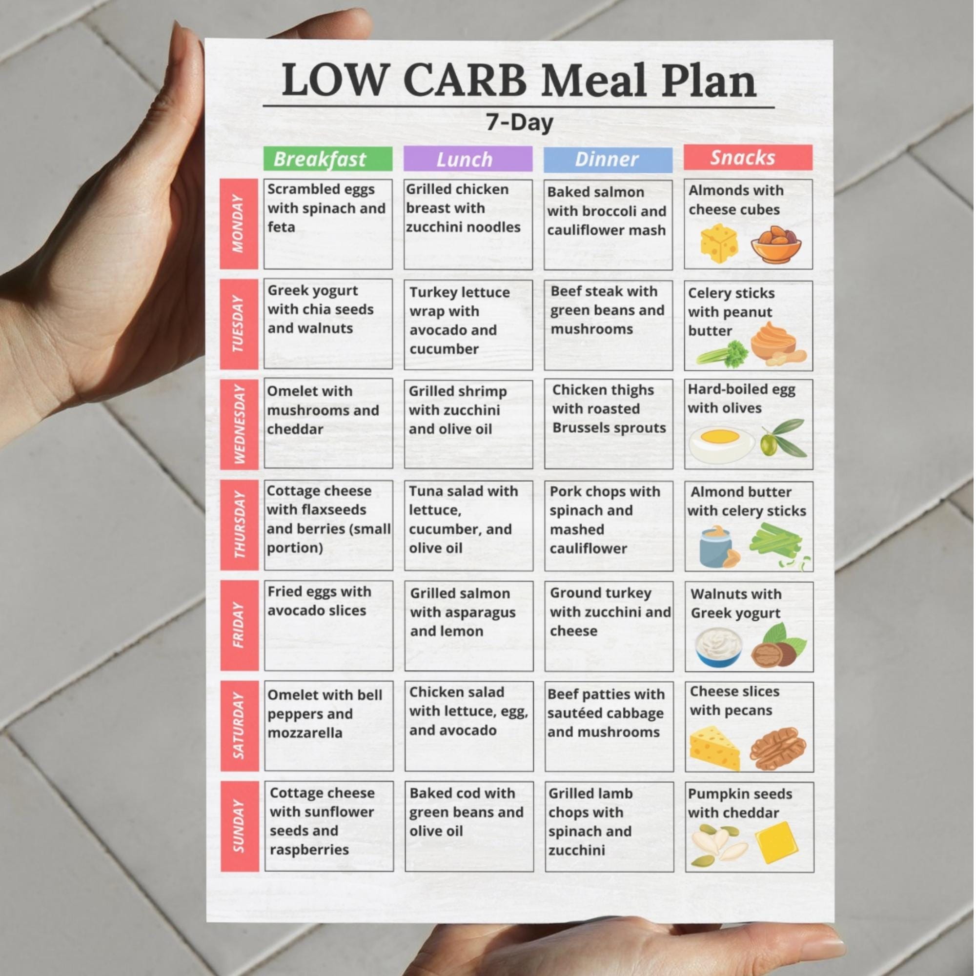 Low Carb Meal Plan 7 Day, Low Carb Diet PDF, Keto Meal Planner, Low ...