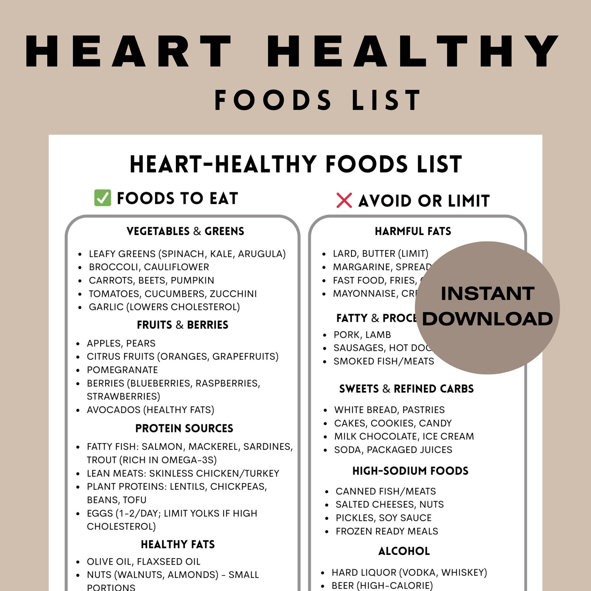 Heart Healthy Diet Food List, Heart Health, Food List, Cardiac Diet ...