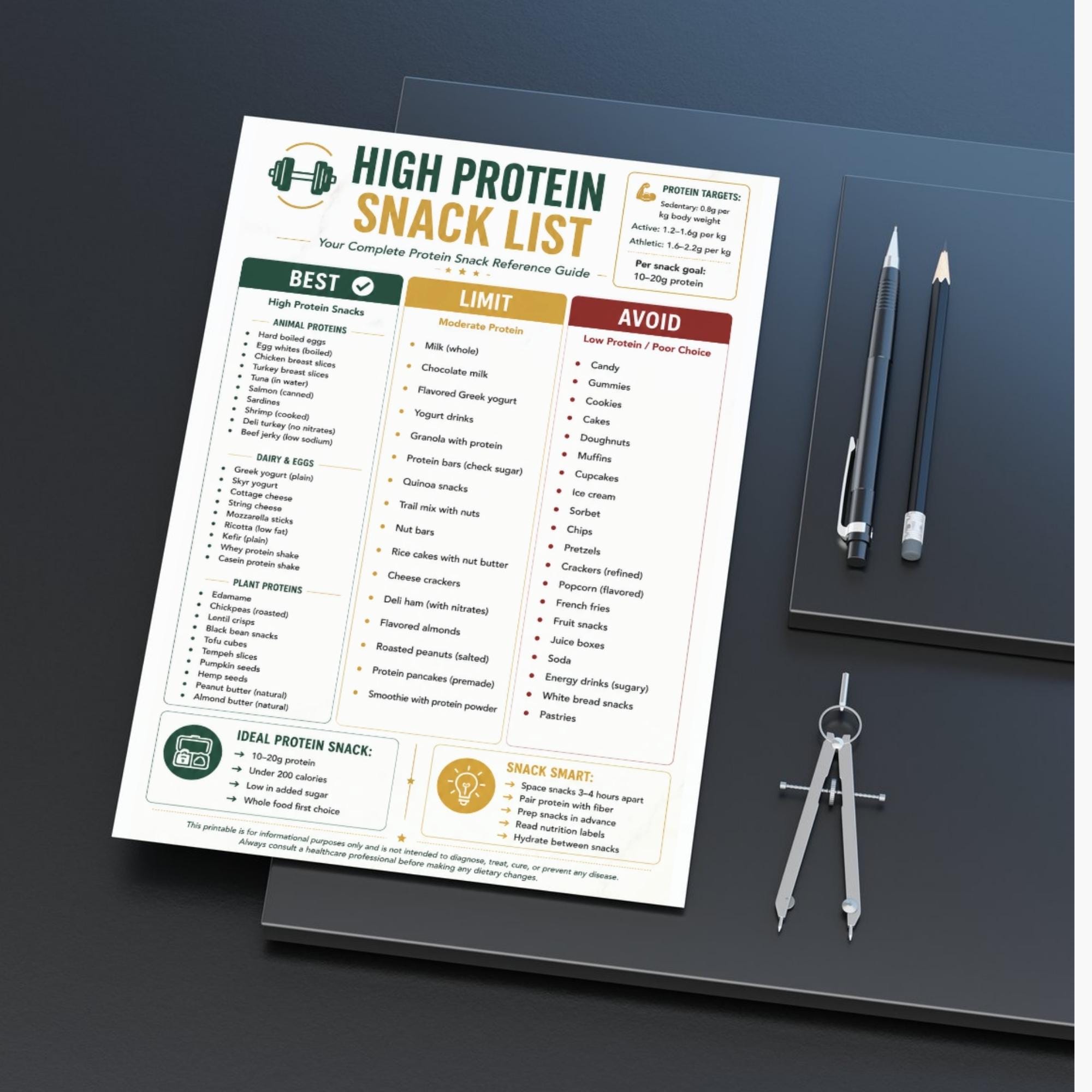 High Protein Snack List Printable, Protein Snacks Reference Guide PDF ...
