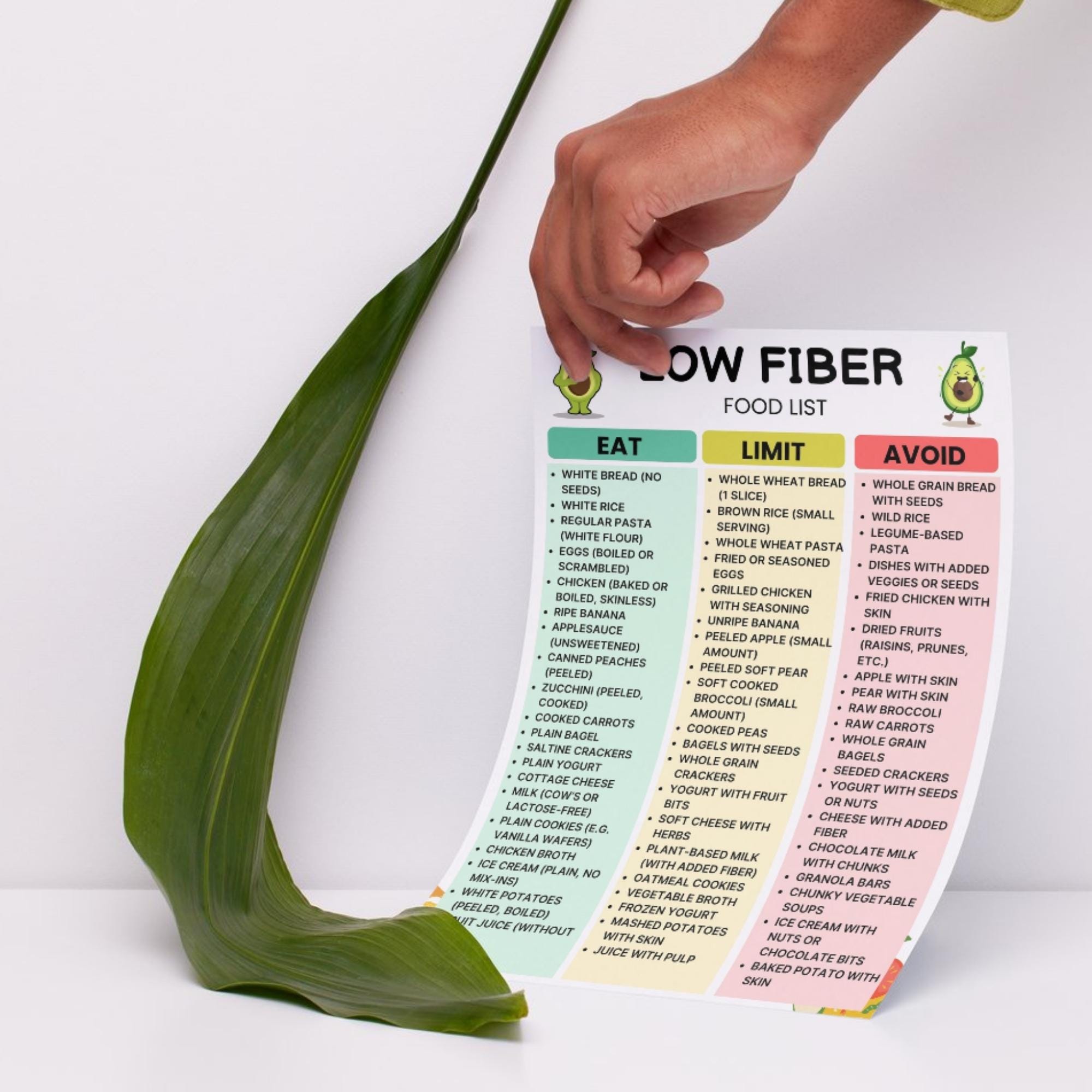 Low Fiber Food List Printable, Low Residue Grocery List, Fiber-free ...
