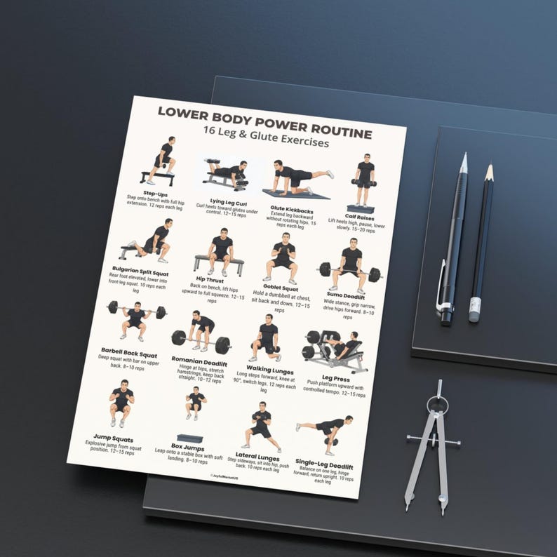 Men’s Lower Body Workout Printable | Leg & Glute Exercise Chart for Men ...
