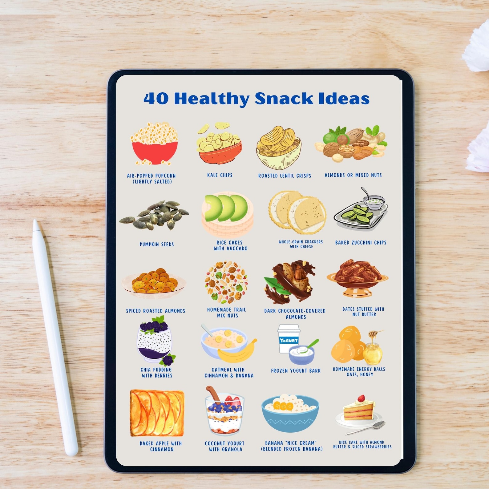 Healthy Snack Ideas Printable PDF – 40 Snack Options for Home, Work ...