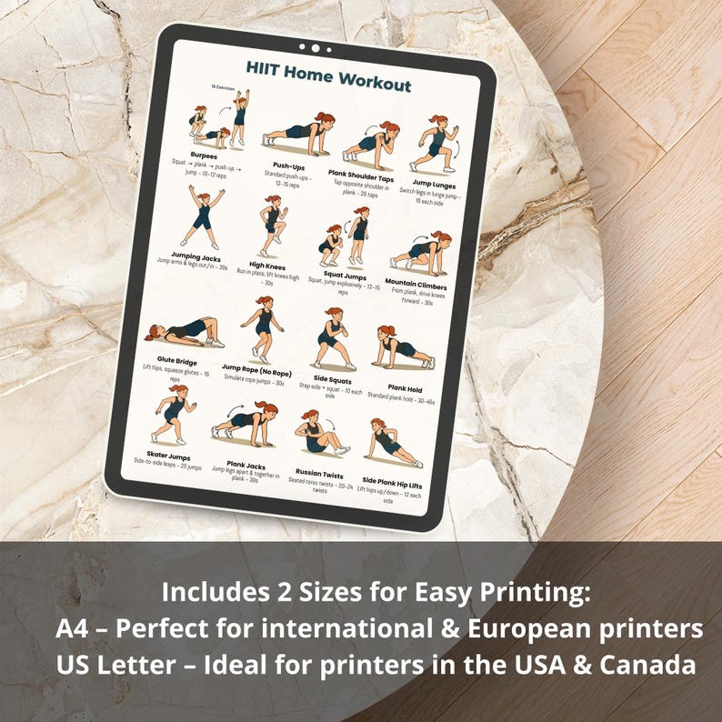 HIIT Home Workout Printable | Full Body Cardio Exercise Chart | 16 ...