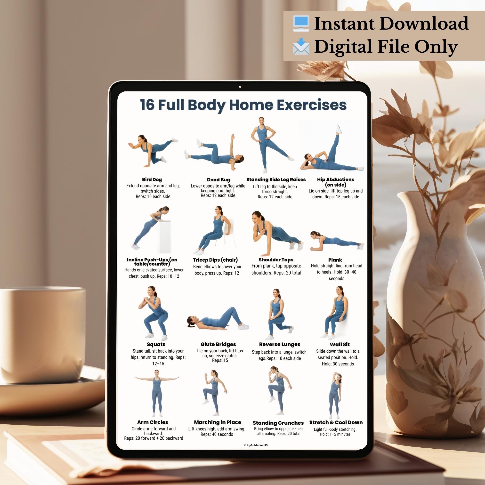 Full Body Home Workout Chart | 16 Easy Exercises | Printable Exercise ...