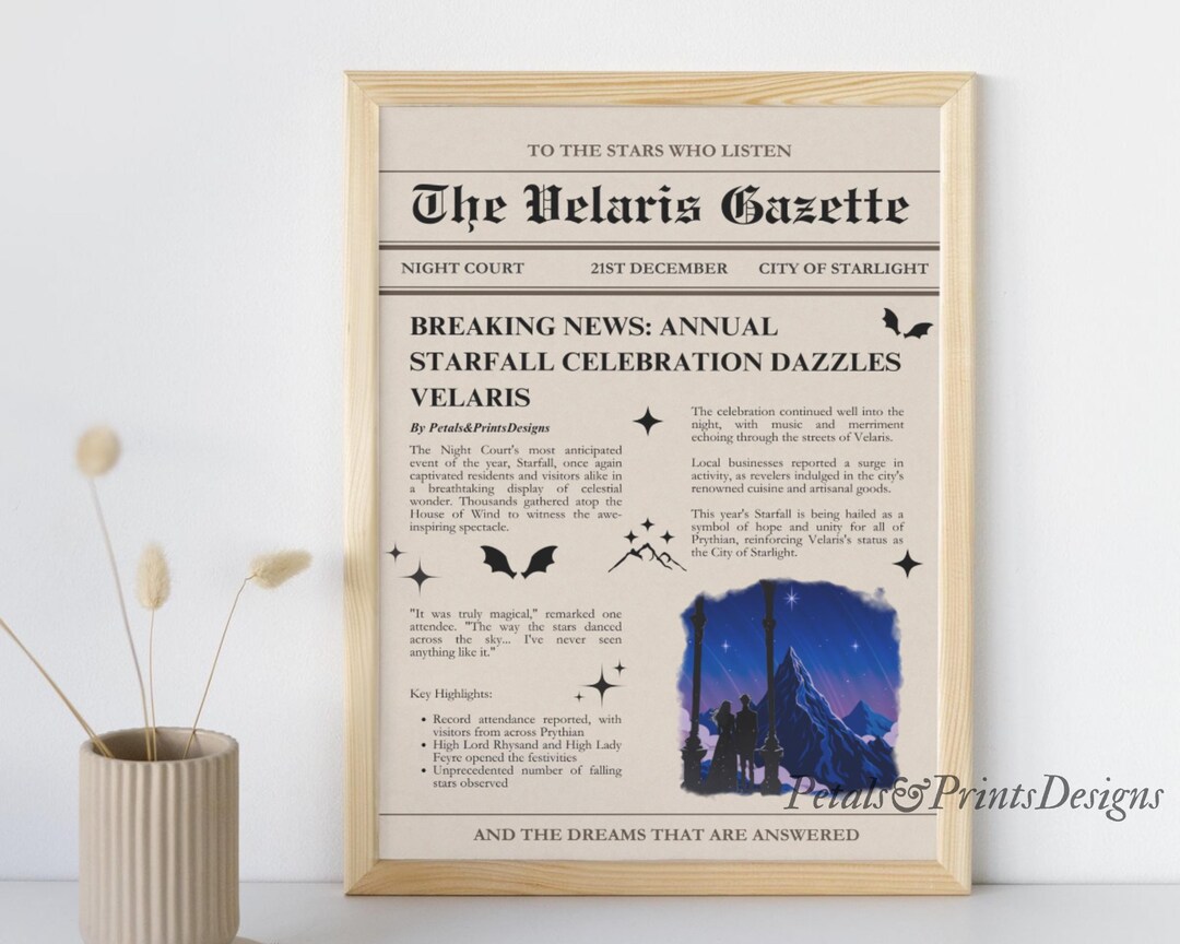 Velaris Starfall Poster ACOTAR Night Court Newspaper Poster Fantasy ...
