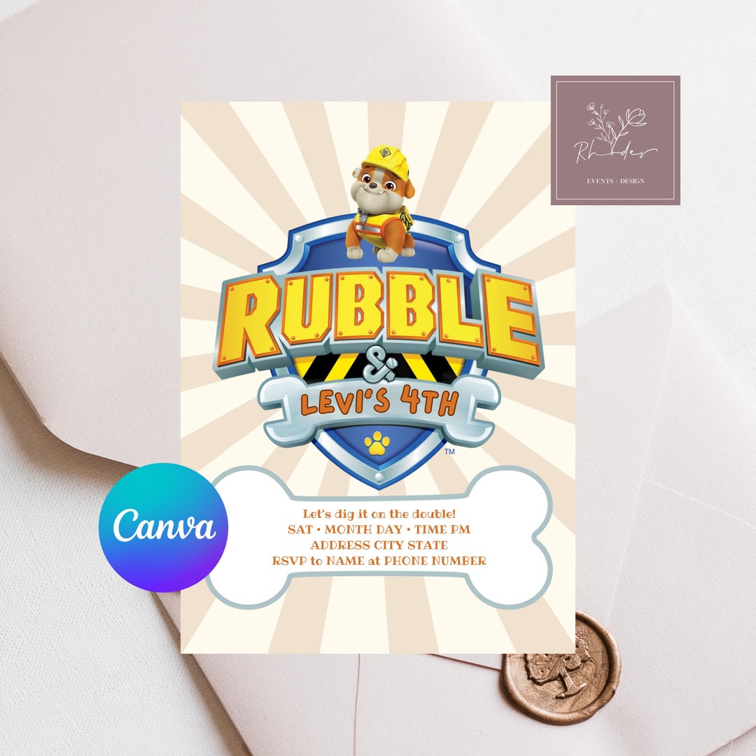 Paw Patrol Rubble and Crew Birthday Invitation Digital Editable ...