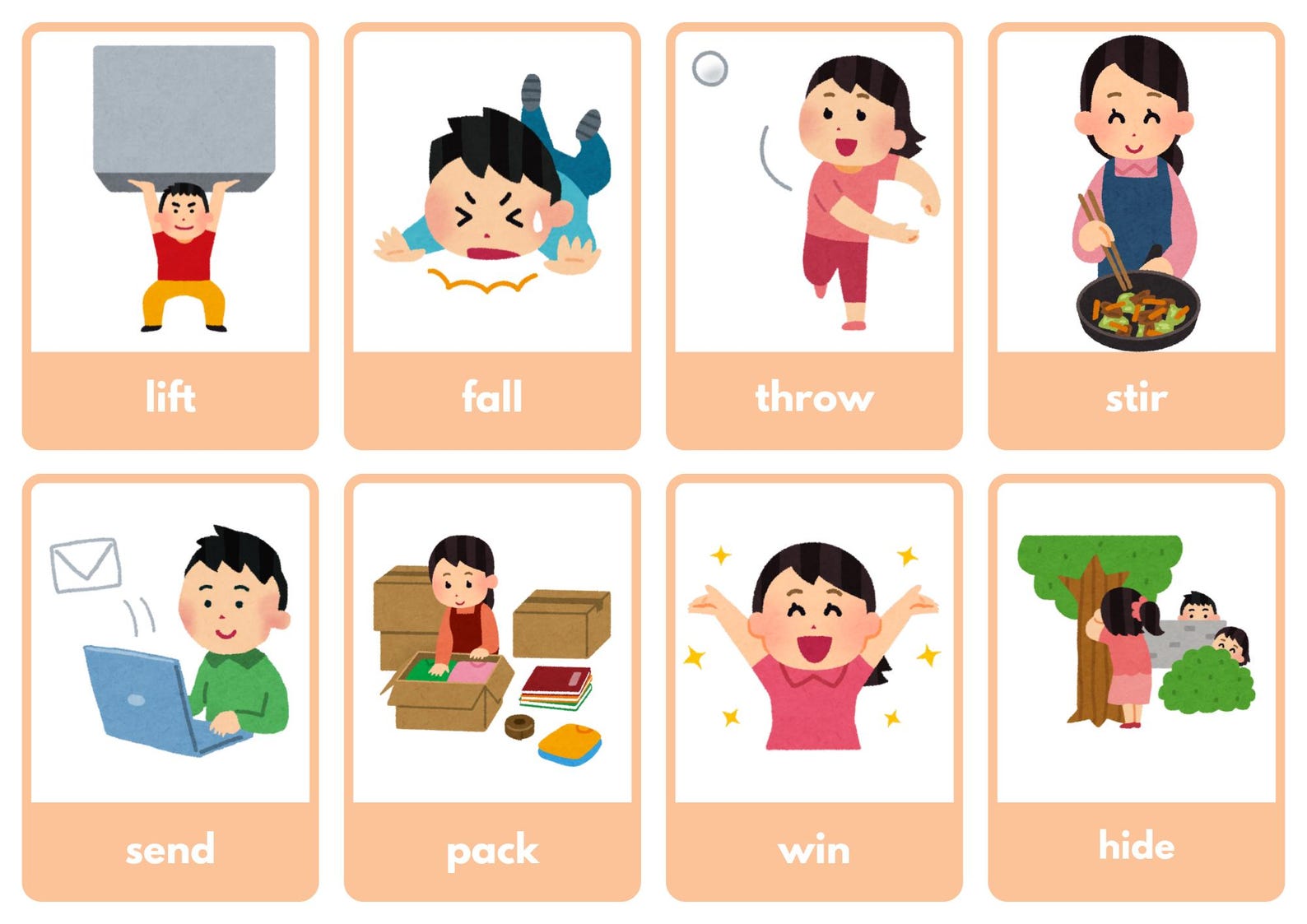 Action Verbs Flashcards for Kids Printable Verb Cards for ESL ...