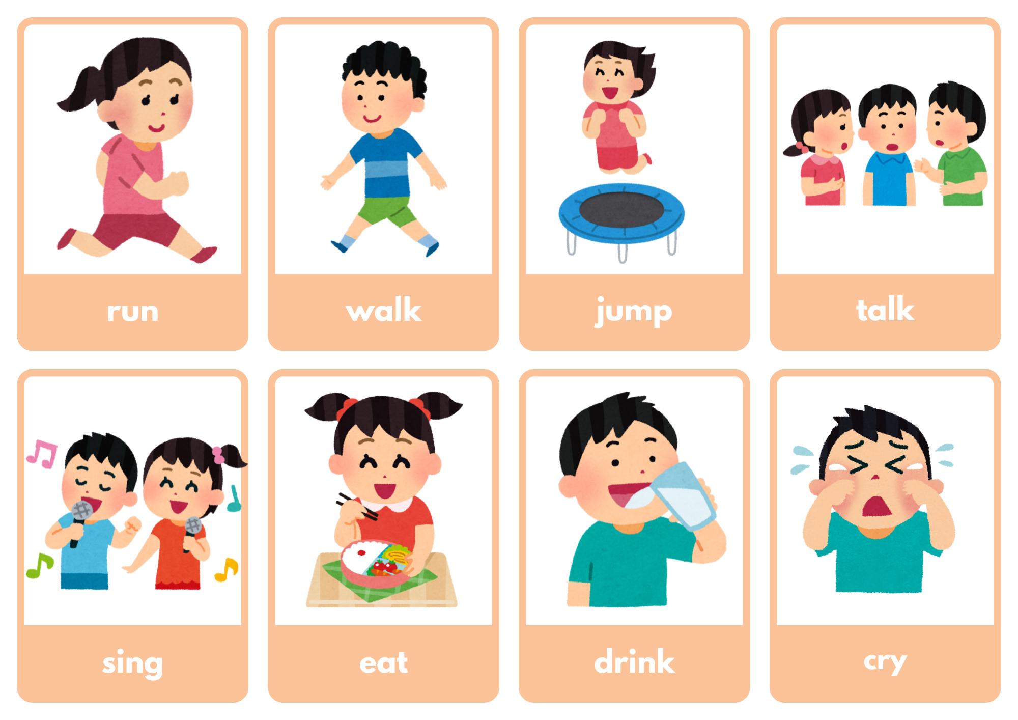 Action Verbs Flashcards for Kids Printable Verb Cards for ESL ...