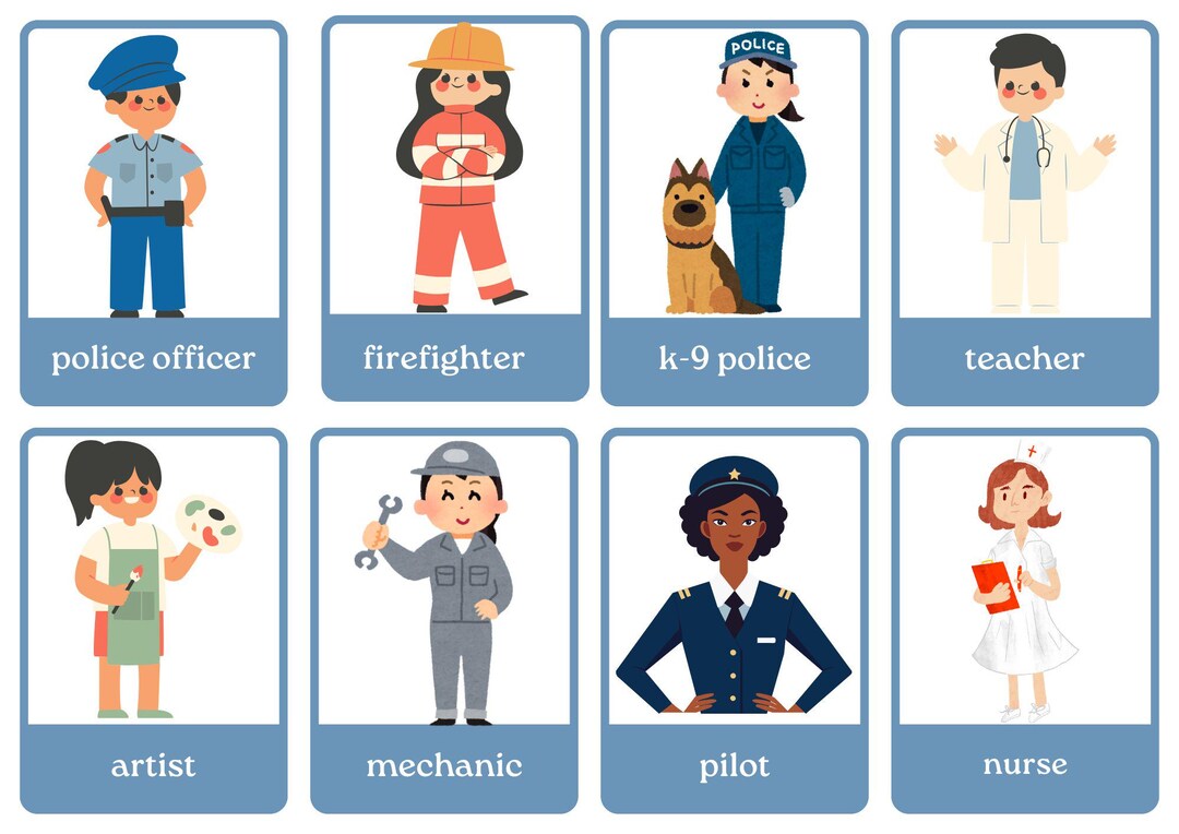 Profession Flashcards for Kids Community Helpers, Jobs Learning Cards ...