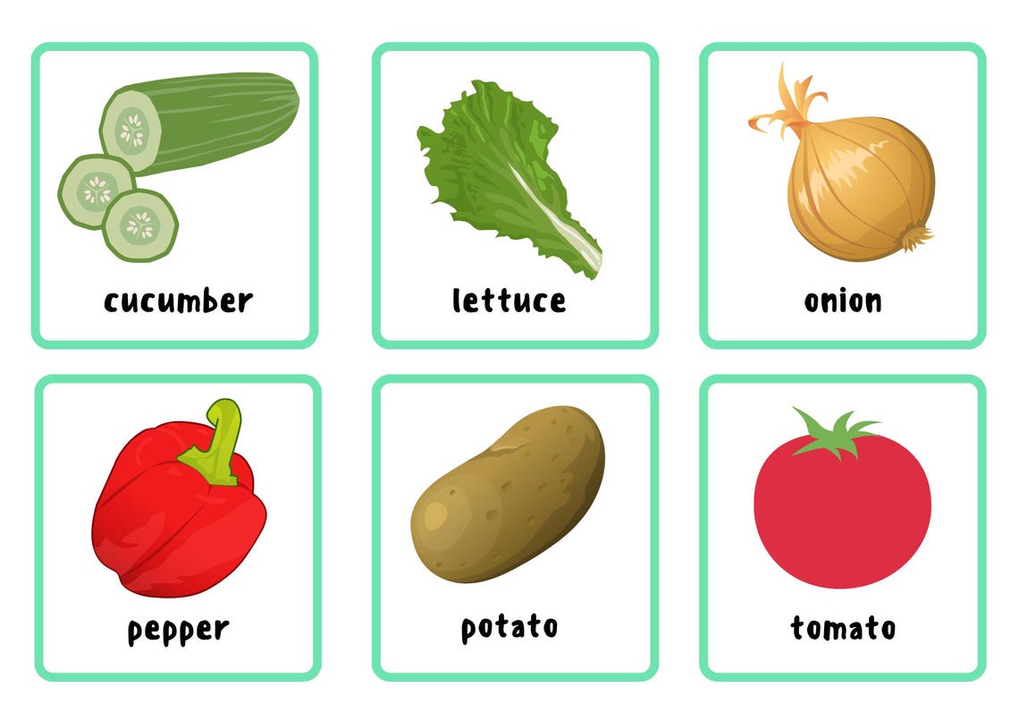 Vegetable Flashcards for Kids Printable Healthy Food Cards Preschool ...
