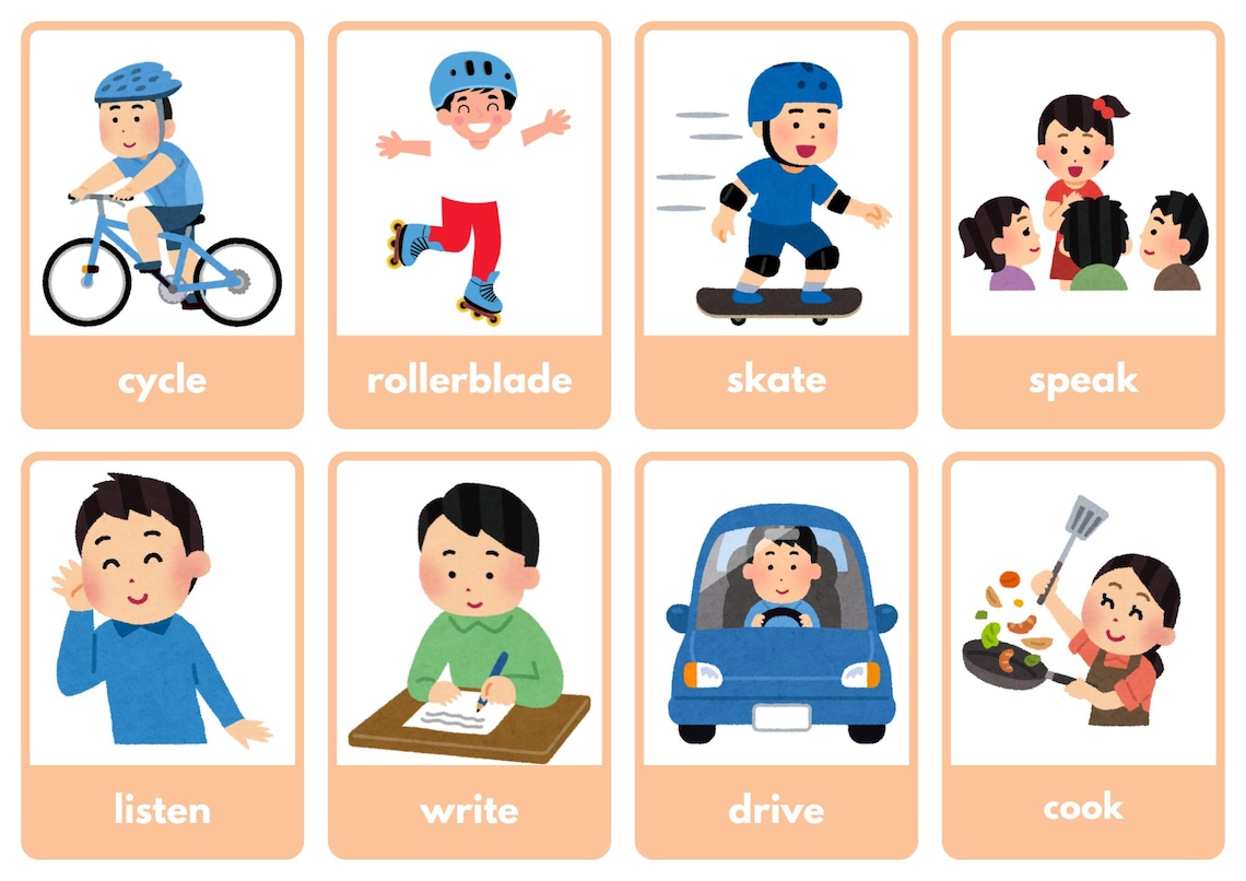 Action Verbs Flashcards for Kids Printable Verb Cards for ESL ...