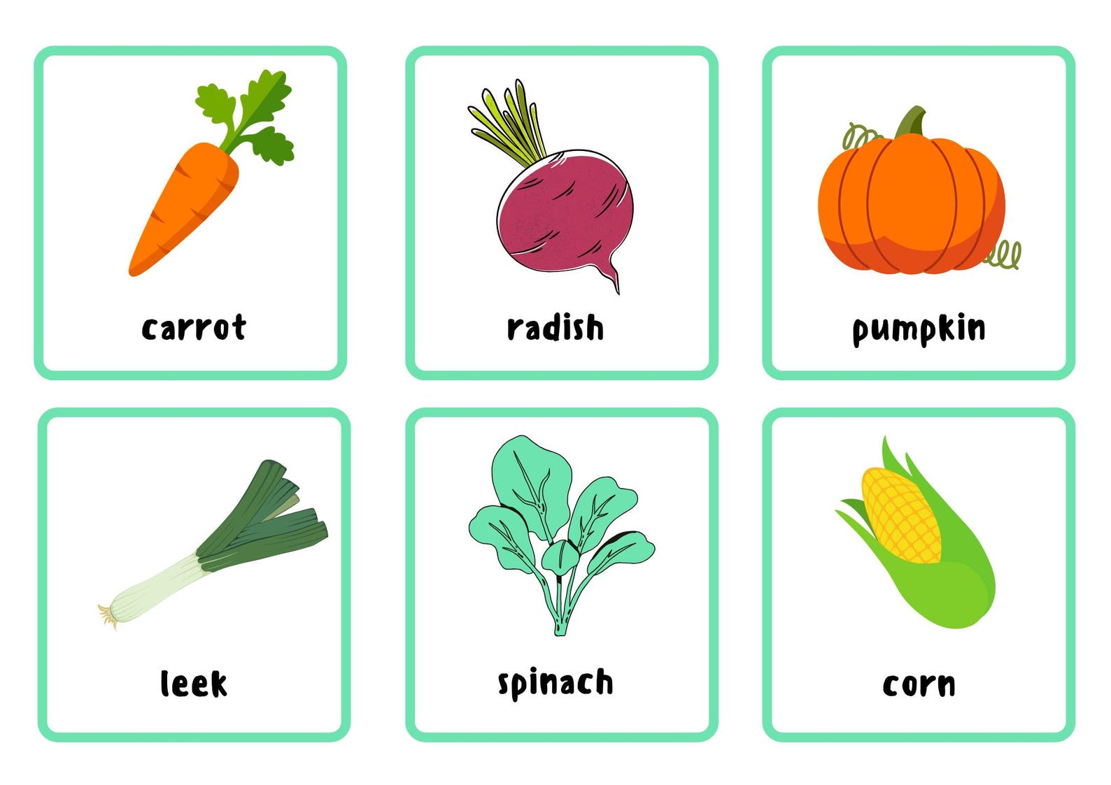Vegetable Flashcards for Kids Printable Healthy Food Cards Preschool ...