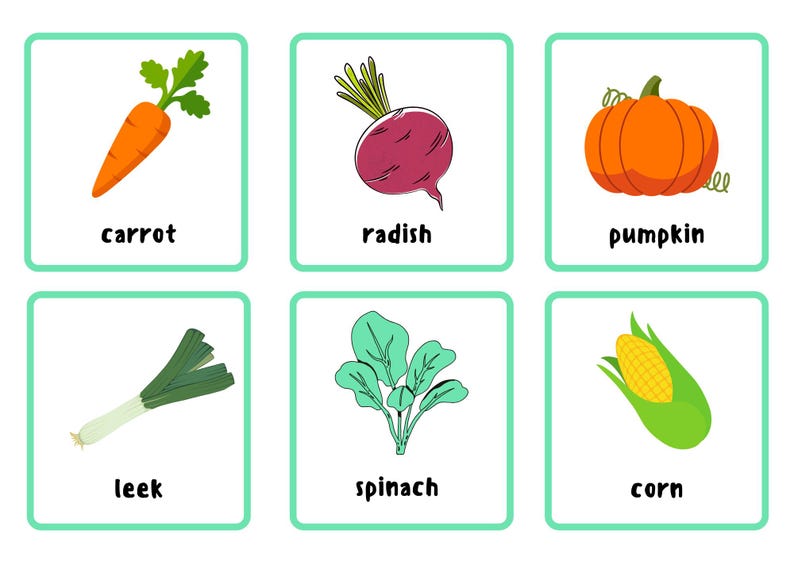 Vegetable Flashcards for Kids Printable Healthy Food Cards Preschool ...