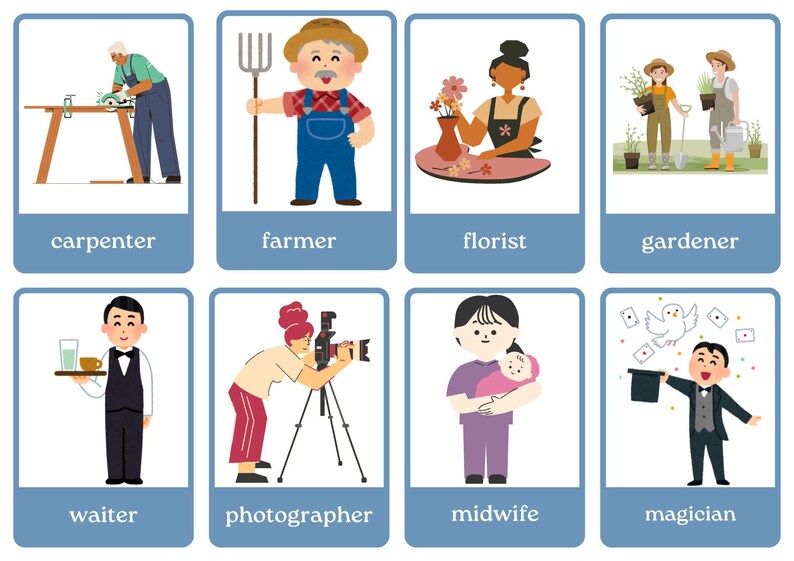 Profession Flashcards for Kids Community Helpers, Jobs Learning Cards ...