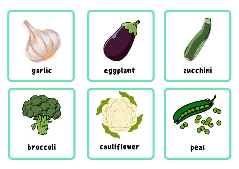 Vegetable Flashcards for Kids Printable Healthy Food Cards Preschool ...