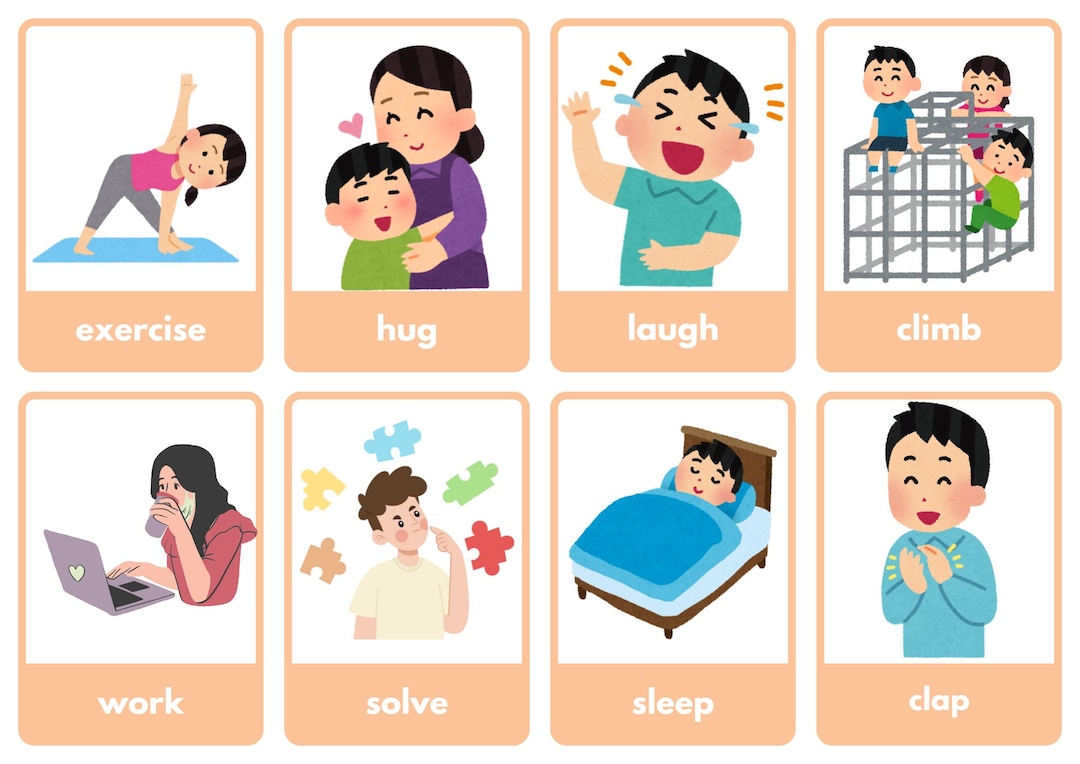 Action Verbs Flashcards for Kids Printable Verb Cards for ESL ...