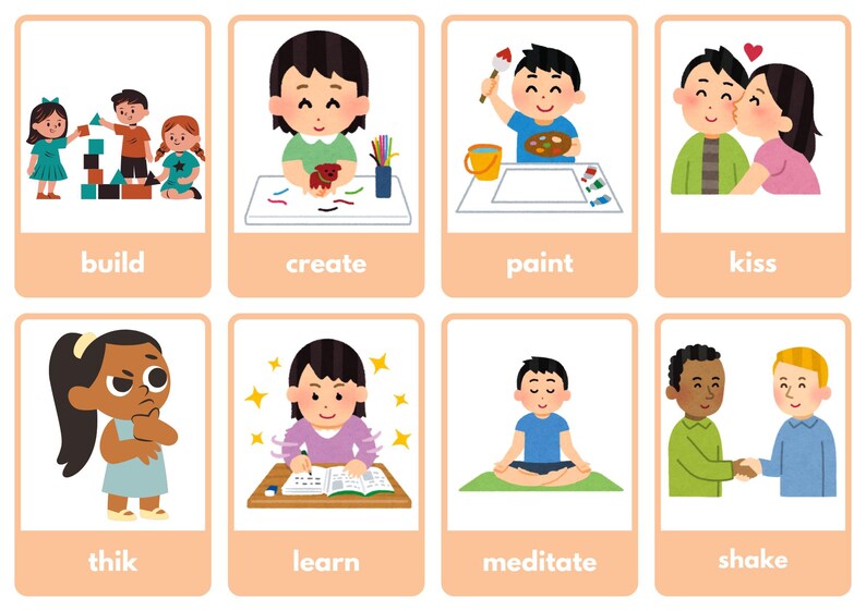 Action Verbs Flashcards for Kids Printable Verb Cards for ESL ...