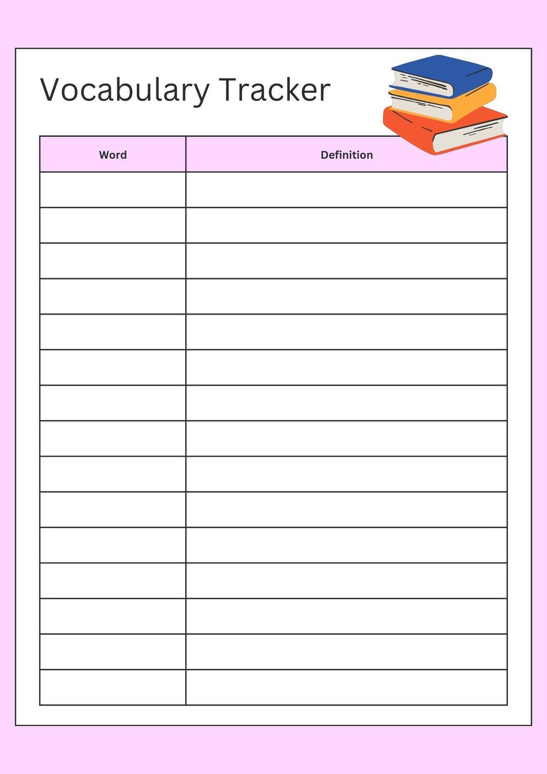 Vocabulary Tracker Printable Vocabulary Log Sheet Language Learning ...