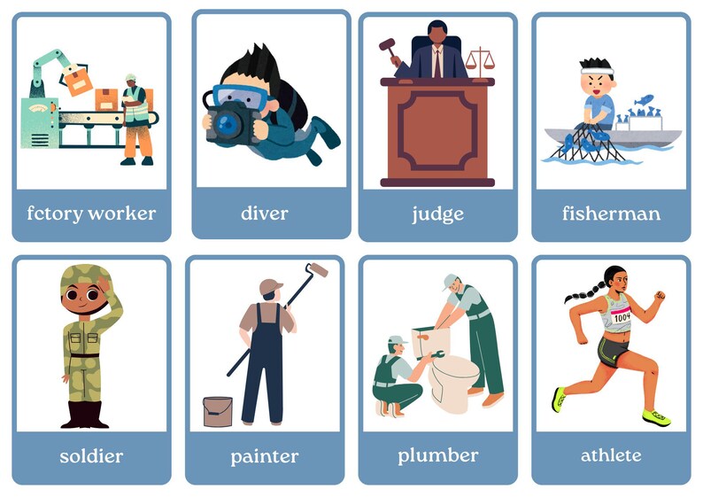 Profession Flashcards for Kids Community Helpers, Jobs Learning Cards ...
