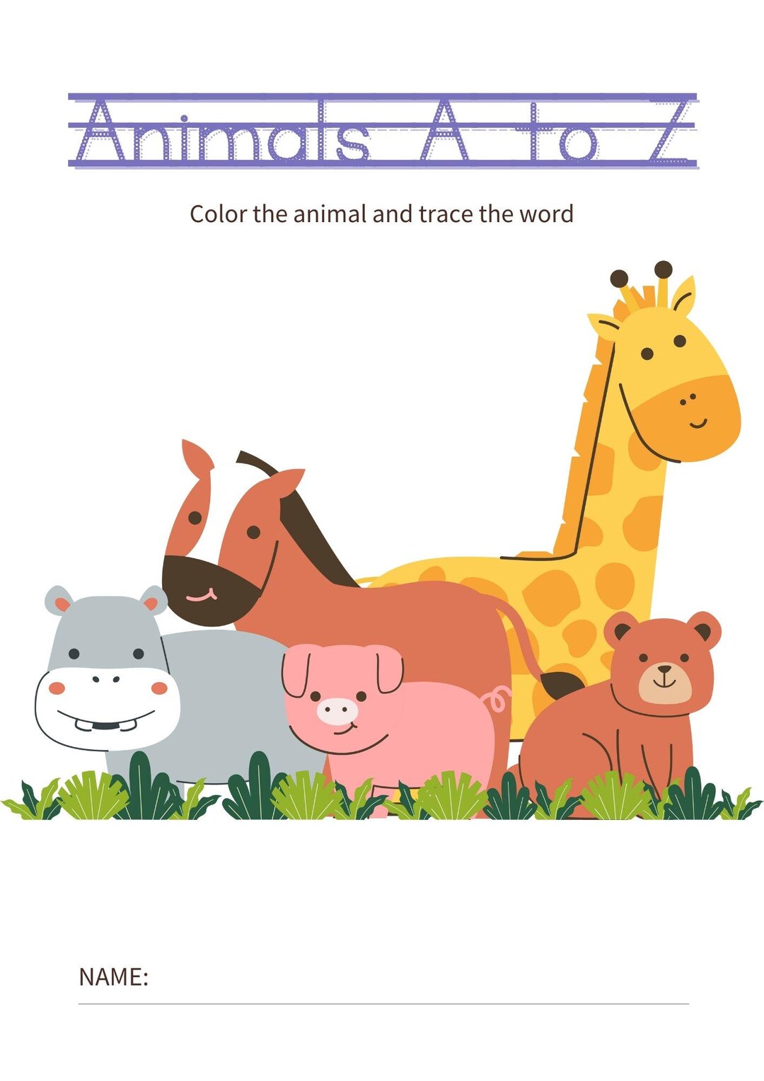 Animal Alphabet Tracing Worksheets A - Z Print Kids Learning Pack ...