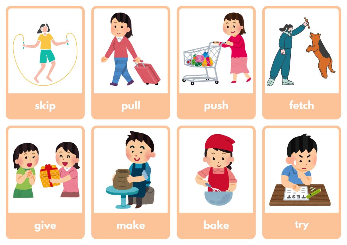 Action Verbs Flashcards for Kids Printable Verb Cards for ESL ...