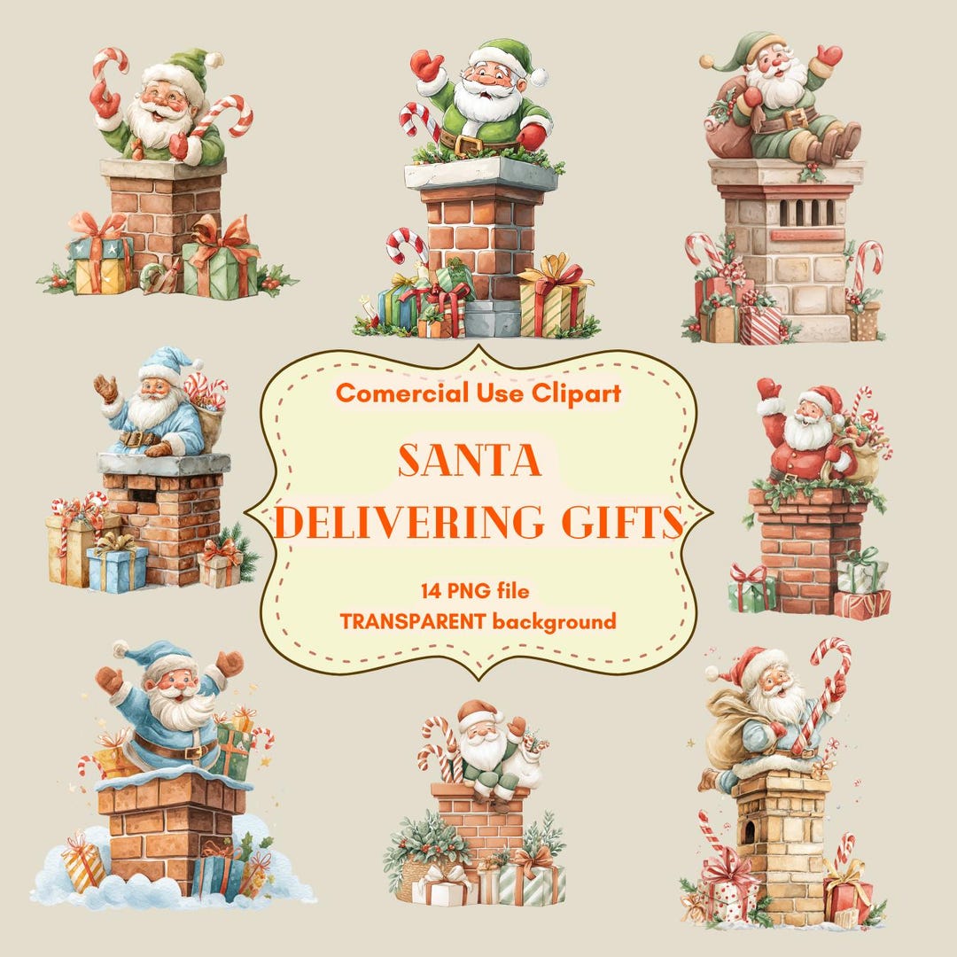 Santa in the Chimney Clipart Bundle, Festive DIY Graphics (digital ...