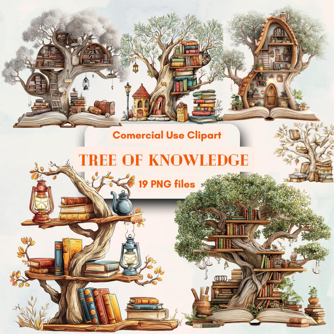 Tree of Knowledge Clipart Bundle, Whimsical Clipart Set, Vintage Floral ...
