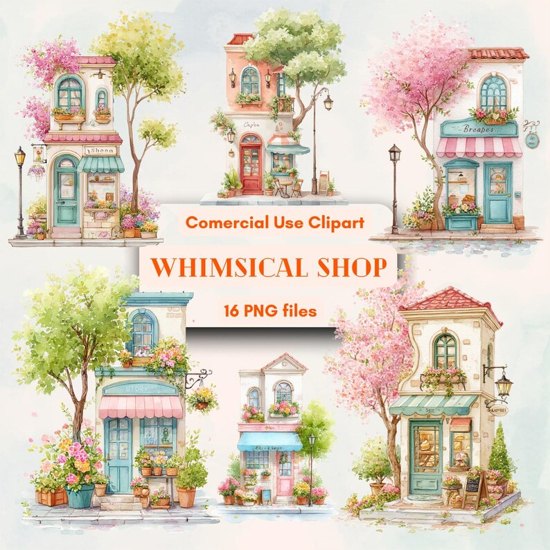 Hand-drawn Storefront Clipart Bundle: Whimsical Shop Illustrations ...