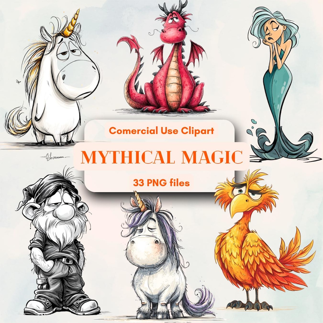 Cartoon Mythical Creatures Clipart Bundle: Whimsical DIY Graphics ...