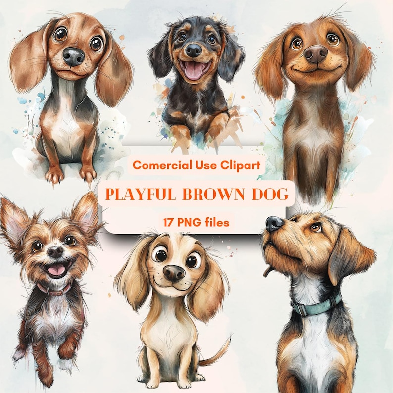 Whimsical Ink Brown Dog Clipart Bundle Playful & Creative Designs, Free ...