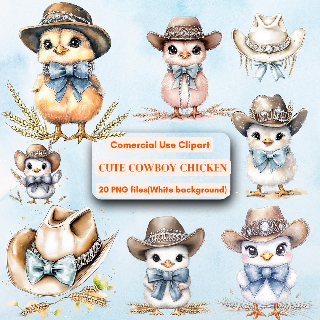 Cute Cowboy Chicken Clipart Bundle, Unlimited Comercial Use Chiken ...